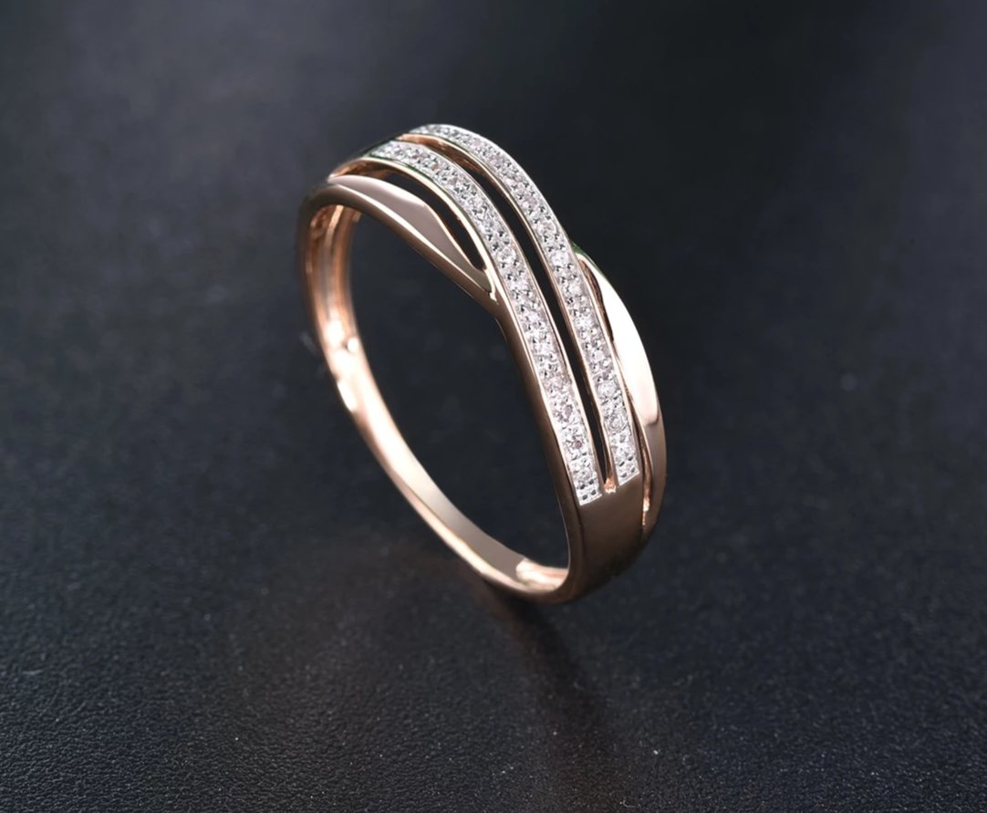 Genuine 14K 585 Rose Gold Diamond Chic Fine Jewelry